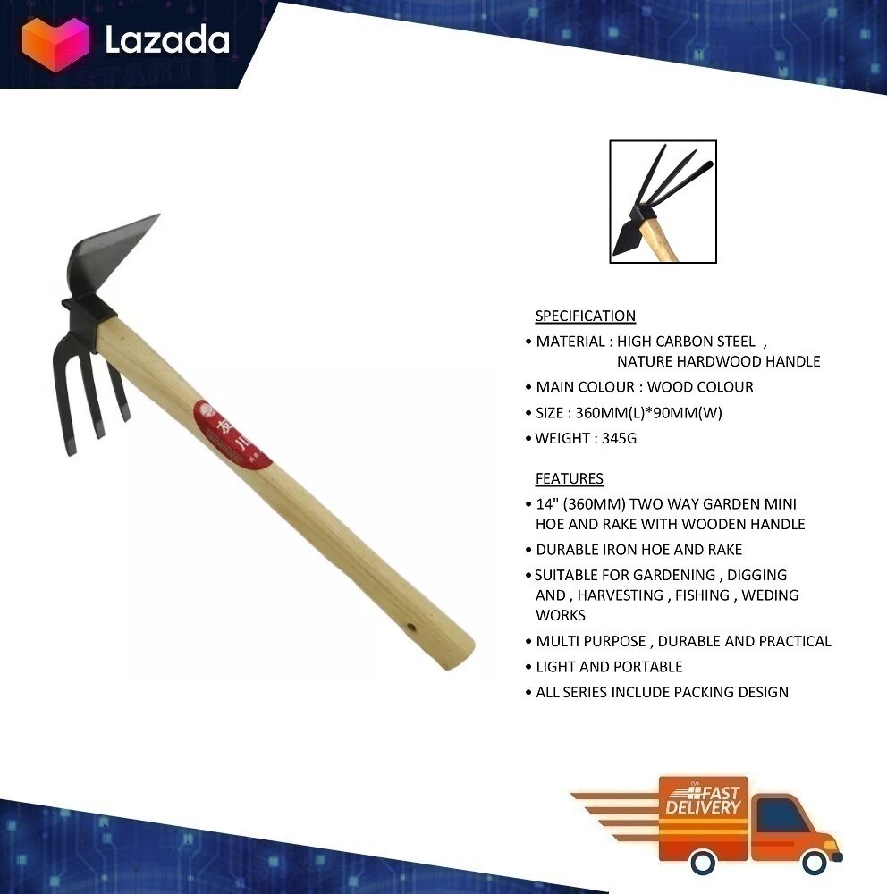2 way Mini Cangkul Kayu / Mini Hoe & Rake Wood Handle | Lazada