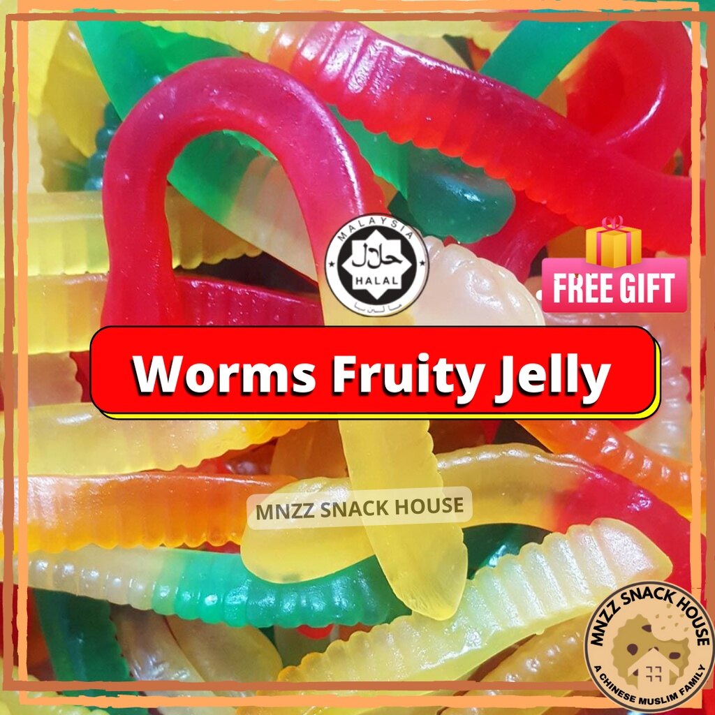 [BUY 5 FREE 1] Halal Jelly Worms Fruity Candy Soft Coklat Gummy Gula ...