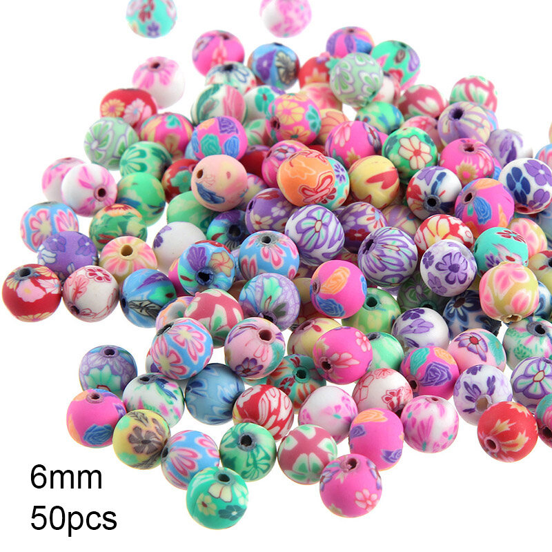 Mododo 50ชิ้น/แพ็คลูกปัดแบบหลวมลายดอกไม้ DIY ทำด้วยมือสำหรับทำเครื่องประดับทรงกลมผสมสี ...