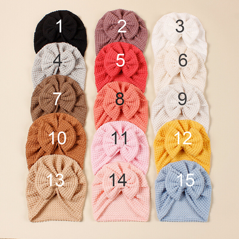 Knit Bow Baby Turban Caps Spring Autumn Solid Color Boy Girl Indian Caps Elastic Newborn Toddler ...