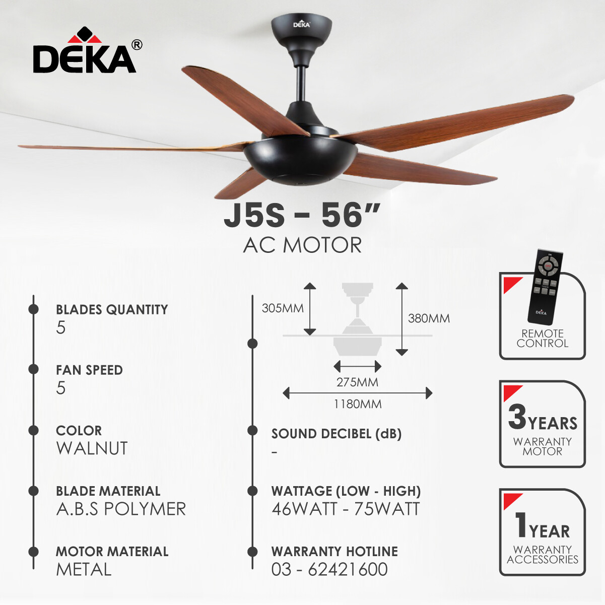 (Sirim) DEKA Ceiling Fan Kipas Siling XR5 XR10 DK10 DR9 AC DC Motor ...