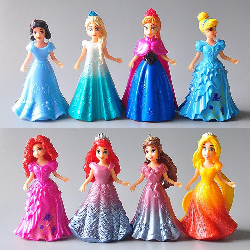 Disney Princess Magic Clip Dolls Dress Magiclip 8pcs/set 9cm Action ...