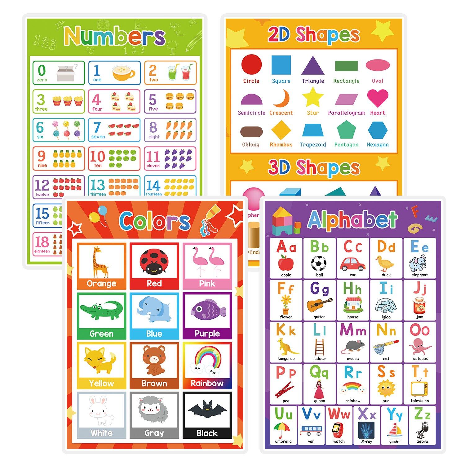 4Pcs/set Laminated A4 Big Cards Wall Chart Poster Learning Letters ...