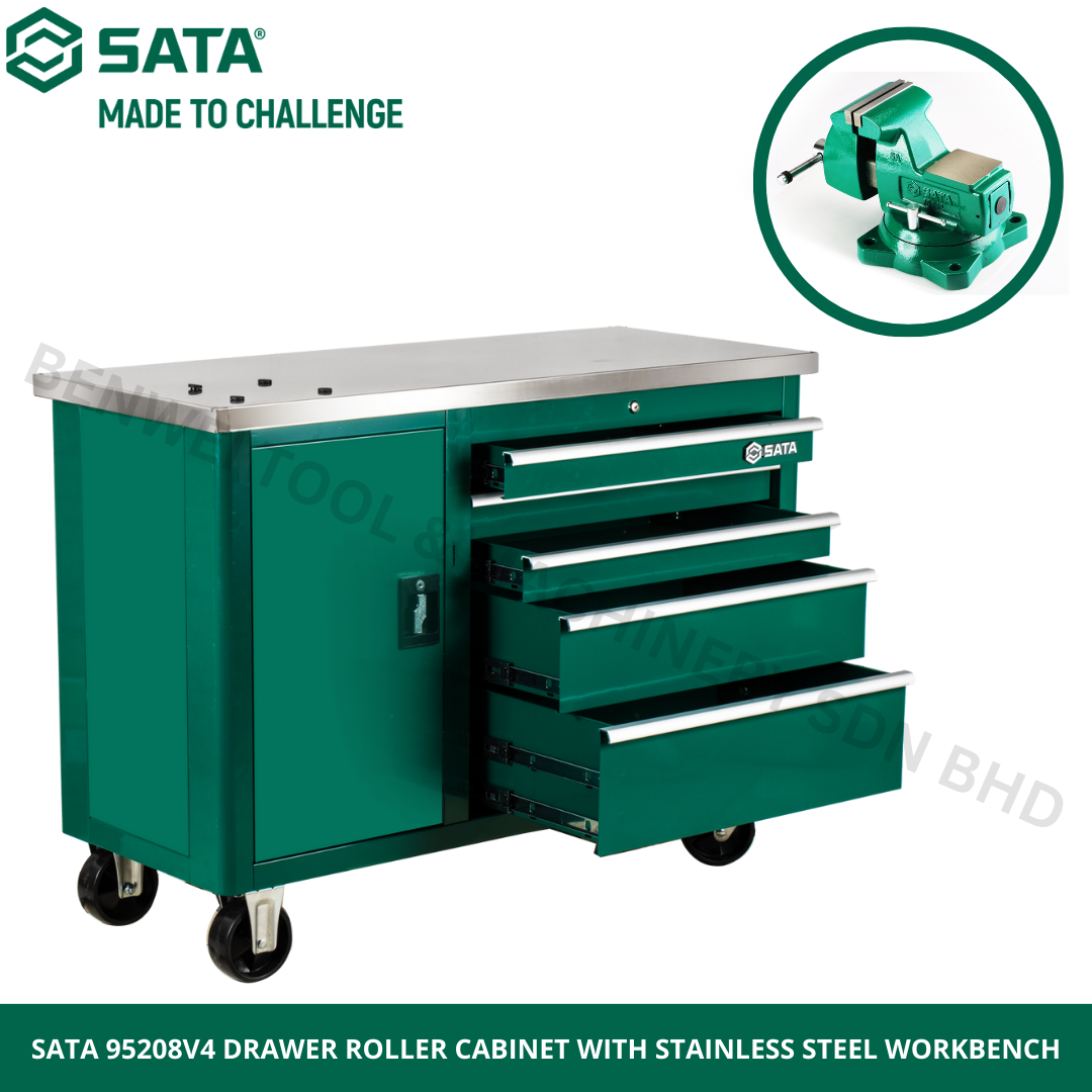 SATA 95208V4 DRAWER ROLLER CABINET WITH STAINLESS STEEL WORKBENCH ...