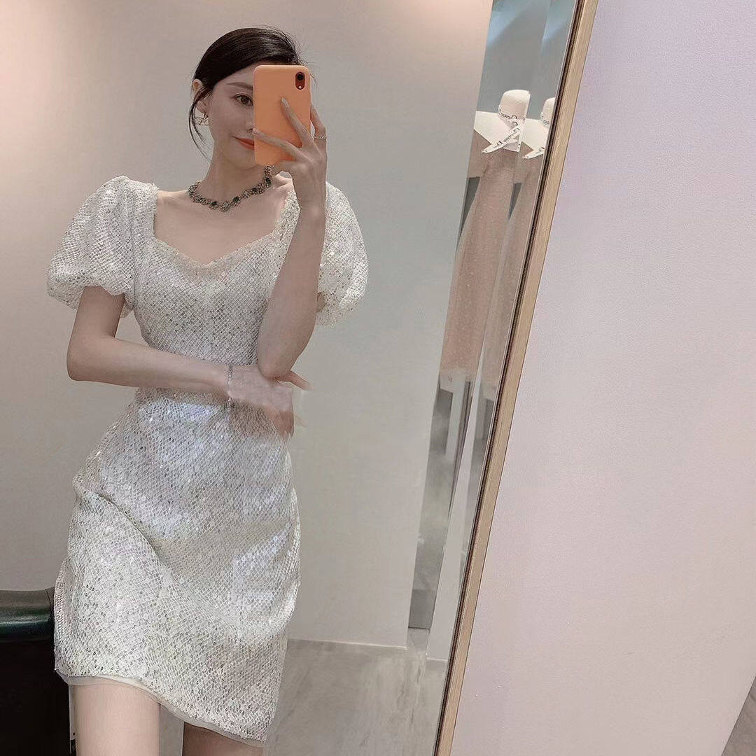 COCONI ชุดเดรสลูกไม้เซ็กซี่สำหรับผู้หญิงสไตล์เกาหลีเปิดไหล่สั้นเข้ารูป ...