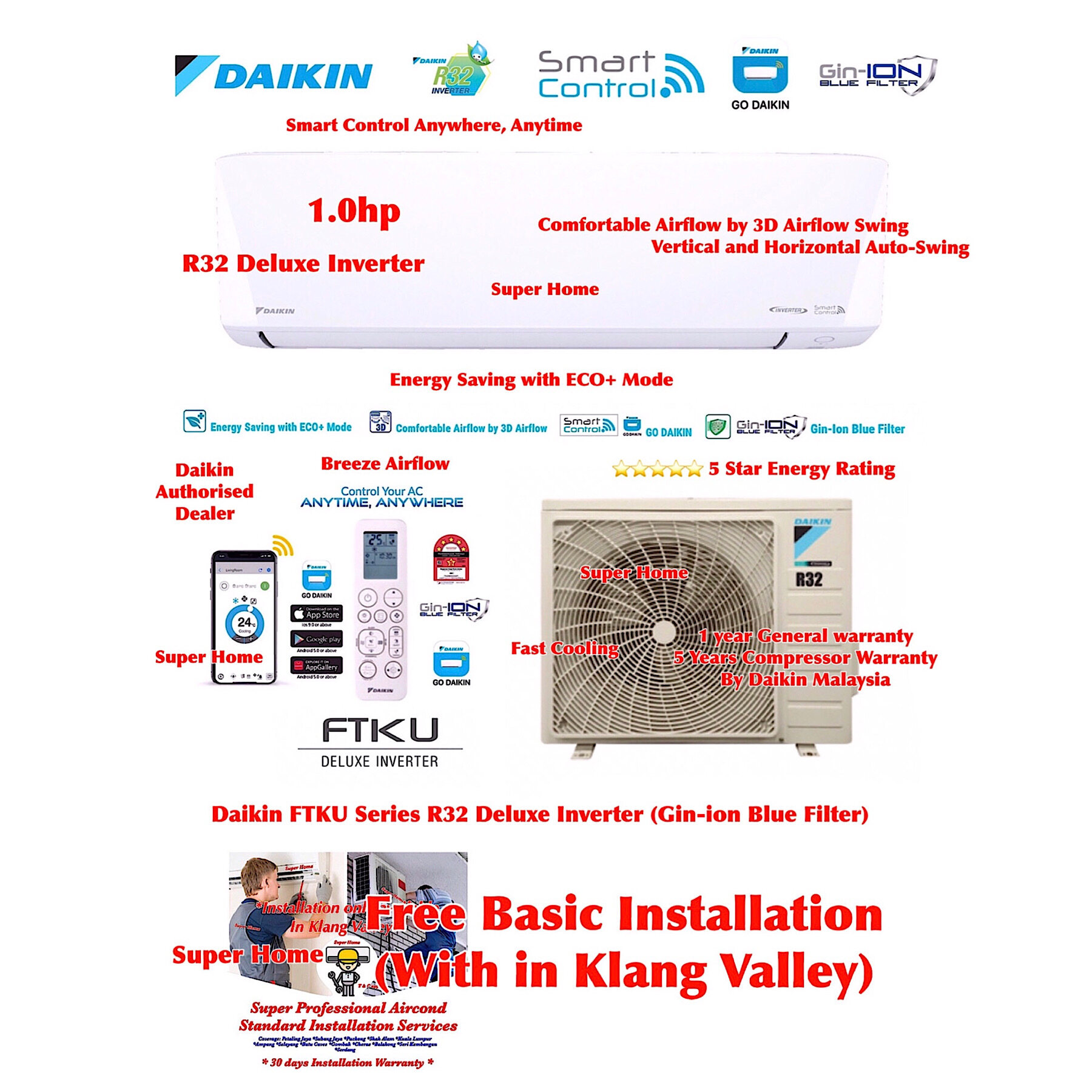 Daikin R32 Deluxe Inverter Aircond Ftku28b And Rku28b 3wmy Lf Wifi Ftku