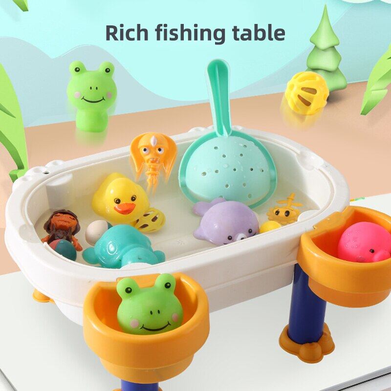 Baby Bath Toys DIY Slide Race Run Assembling Fishing Table Shark Orbit ...