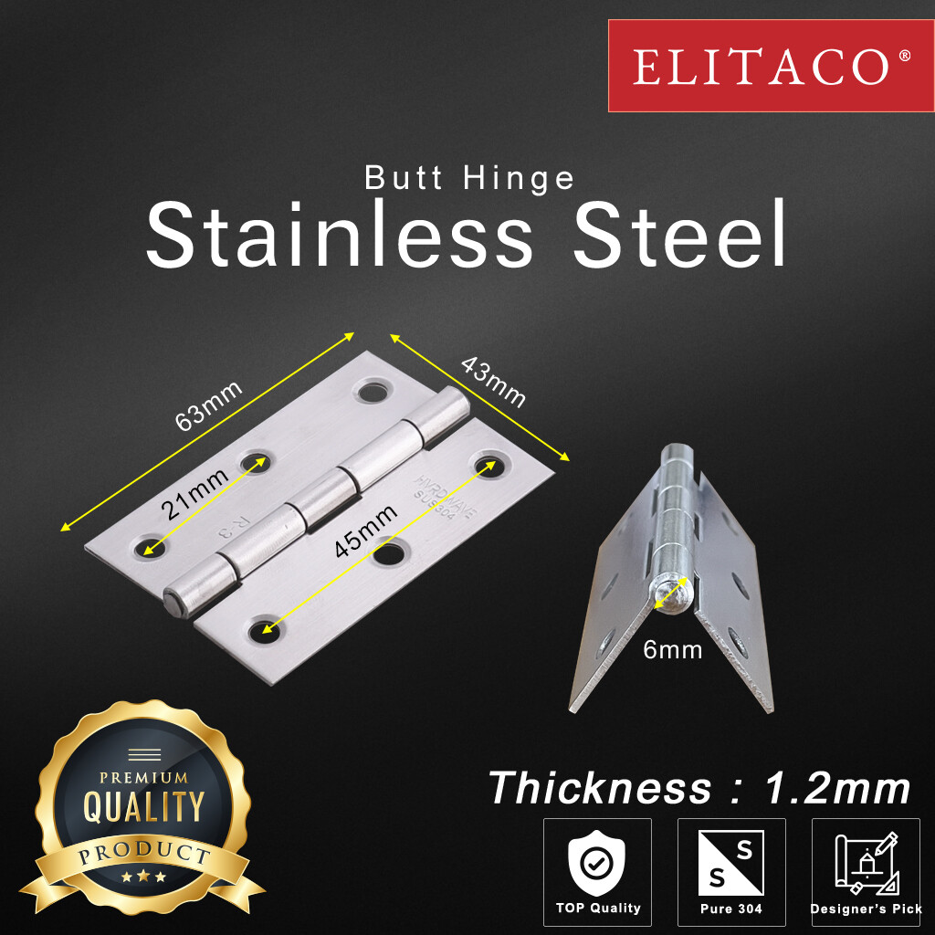 【ELITACO】100mm Stainless Steel Folding 2mm 3mm Butt Hinge Hairline ...