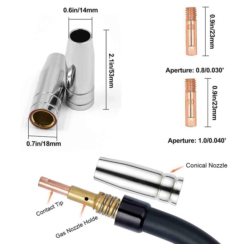 42Pcs for Mig Welding Mb15 15Ak Contact Tip 0.8/1.0mm 0.30Inch Mig/Mag Welding Torch Consumables ...