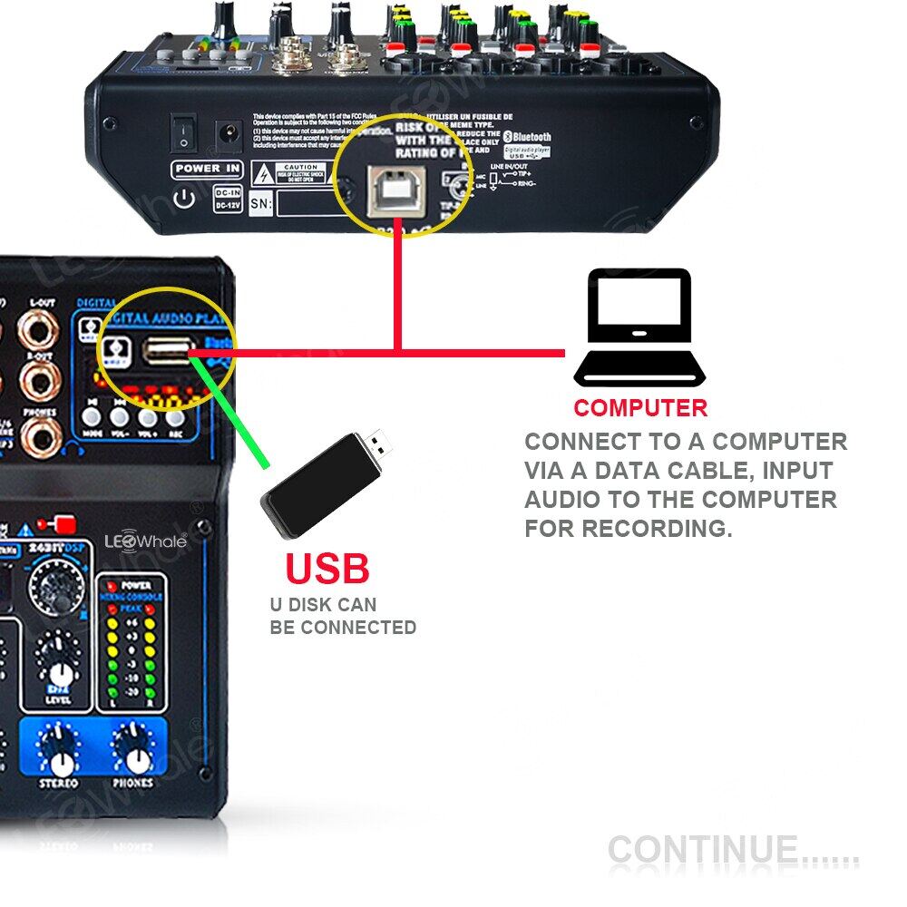 Professional Digital Mini 4 Channel Sound Card Mixer USB DJ Console ...