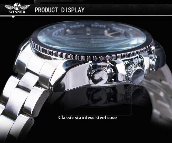 Winner Clock Black Golden Skeleton Dial Luminous Design Mechanical ...