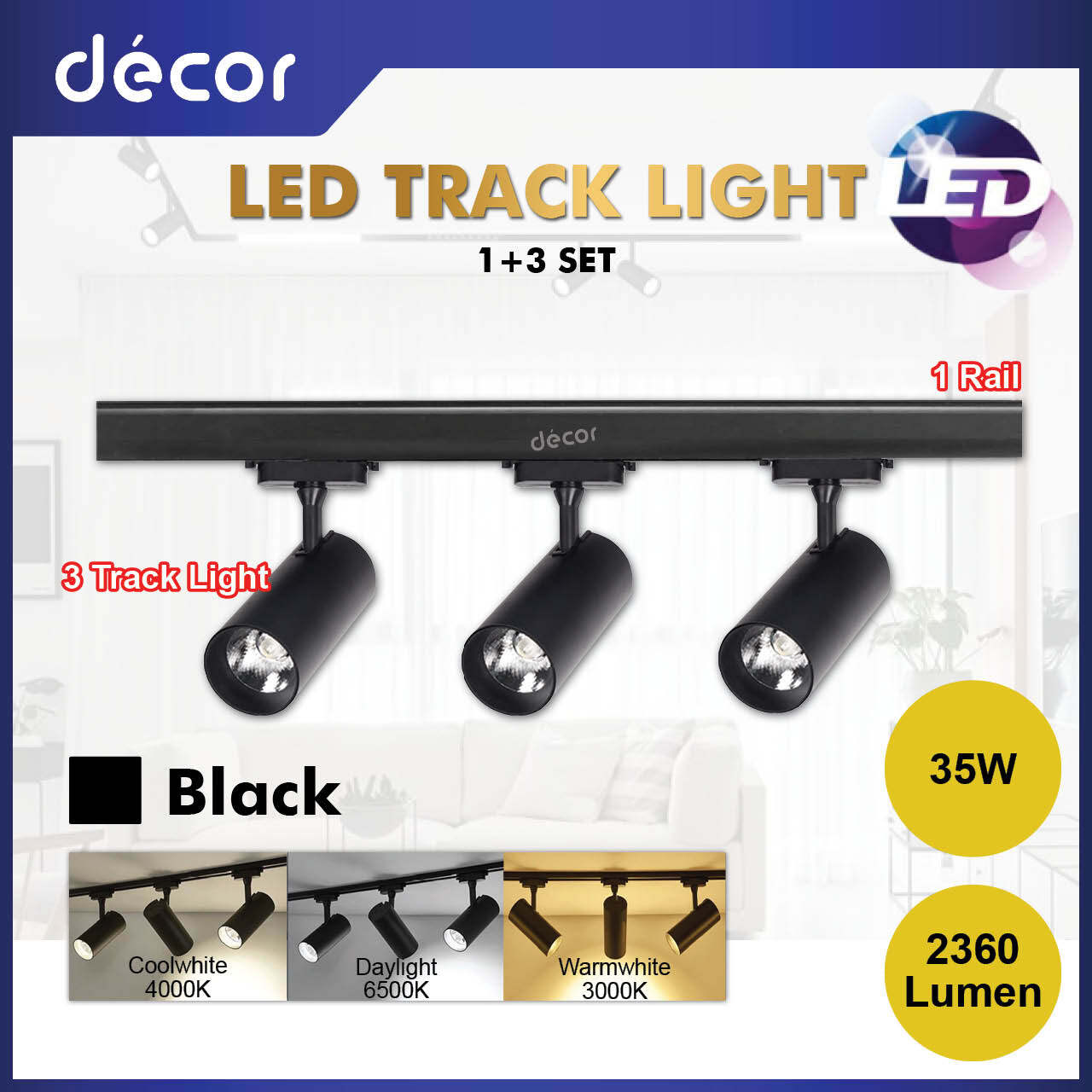 [SET] LED Track Light 7W/12W/20W/35W LED Spotlight Ceiling Track Spot ...