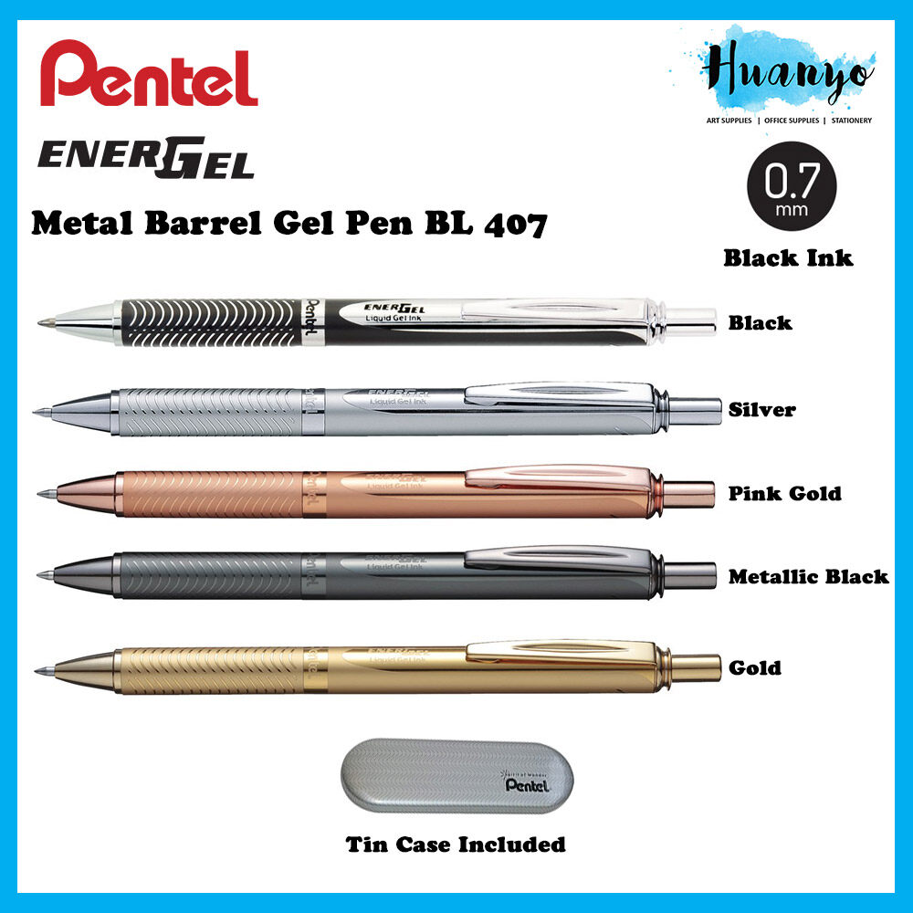 Pentel EnerGel Metal Barrel Retractable Gel Pen Black Ink(0.7MM) BL407 ...