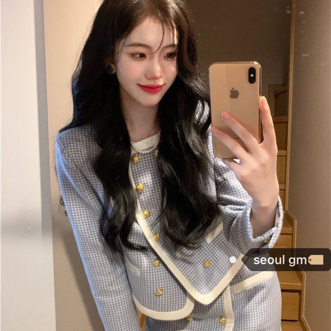 [2ชิ้น] Coconie Retro Sweet Suit Women New Korean Style Houndstooth ...