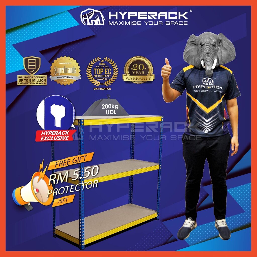 🐘 HYPERACK™️ Livin Rack Adjustable 3 Tier Metal Boltless Rack Rak Besi ...