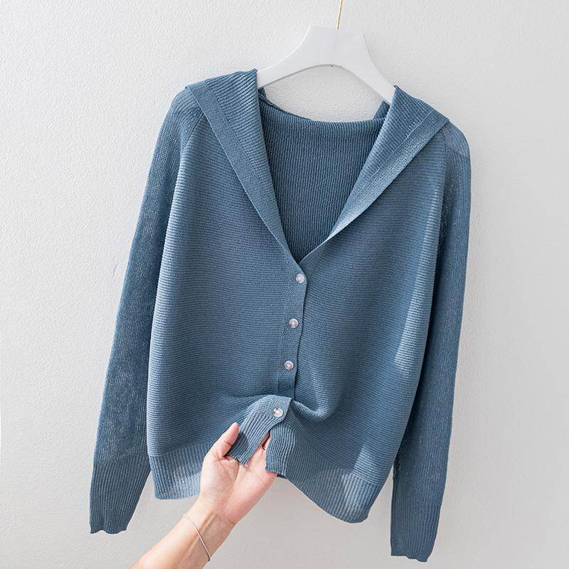 SHA[พิเศษเวลาจำกัด] 2022 เสื้อกันหนาวสเวตเตอร์ถักไหมพรมสำหรับสตรีฤดูร้อนแบบหลวมบางมีฮู้ดเสื้อ ...