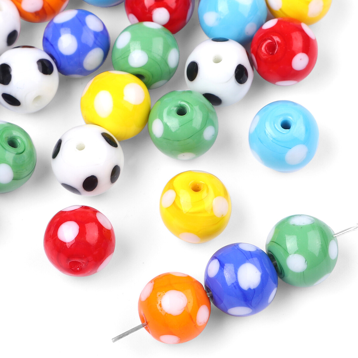 2ชิ้น/ถุง12มิลลิเมตรแฮนด์เมดรอบ Dot L Ampwork ลูกปัดแก้วเสน่ห์หลวม ...
