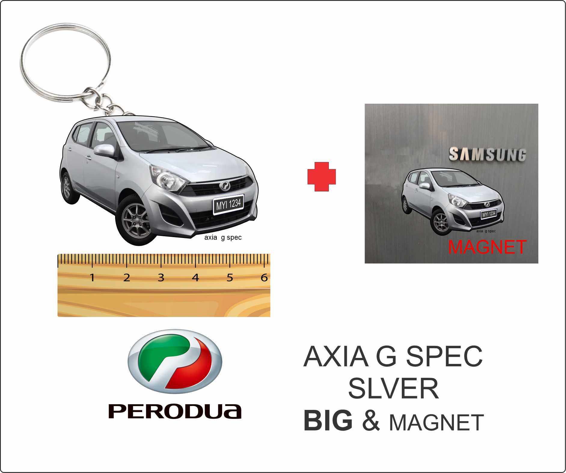 perodua axia silver G spec keychain 2d | Lazada
