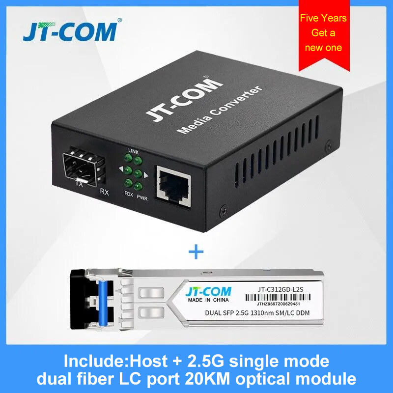 JT-COM 2.5G SFP Media Converter 2.5Gbps Fiber to RJ45 Fiber Optic SFP ...