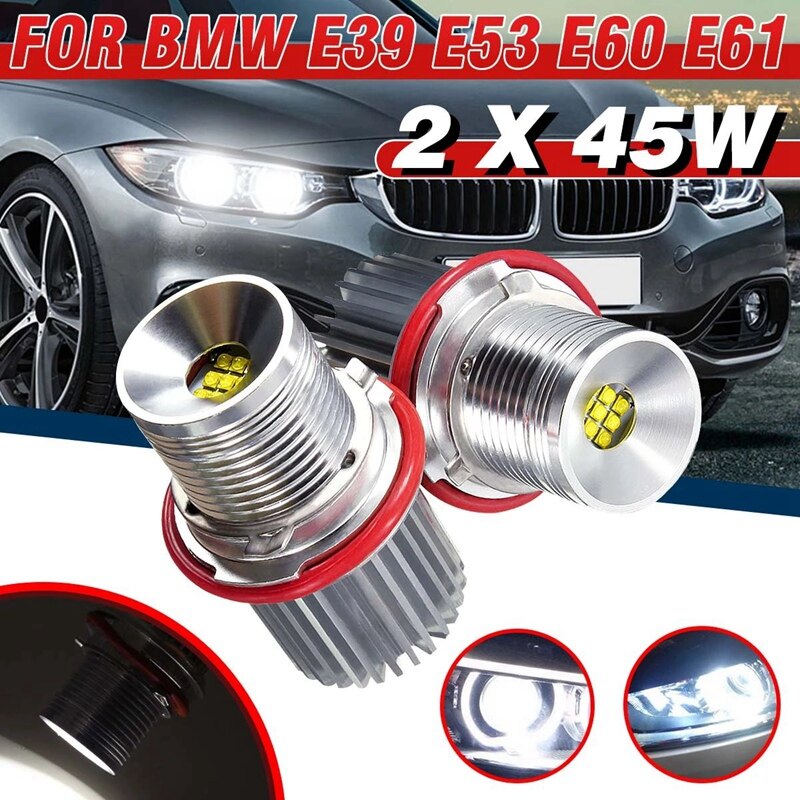 2Pcs 45W White Led Car Angel Eyes LED Marker HALO Ring Light Bulb Headlight Bulb for -BMW E39 ...