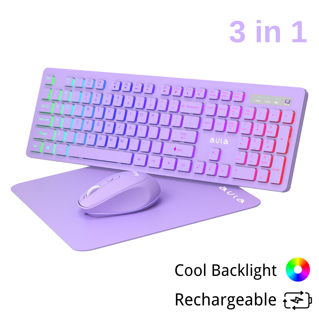 AULA AC308 Wireless Keyboard Mouse Set/ 2.4G Silent Full Size 108 Key ...