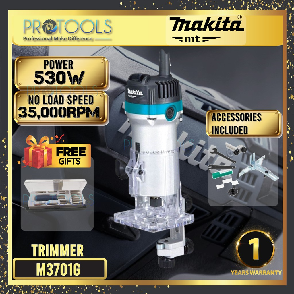 MAKITA M3701B CORDED TRIMMER 1/4" 6MM FOC TOOLS KIT/15PCS ROUTER BIT ...