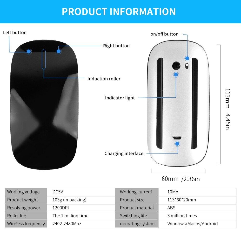 Bluetooth 4.0 Wireless Mouse Rechargeable Silent Multi Arc Touch Mice ...