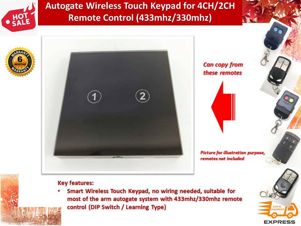Autogate Wireless Keypad - Learning Type Touch Keypad for 4 Channel / 2 ...