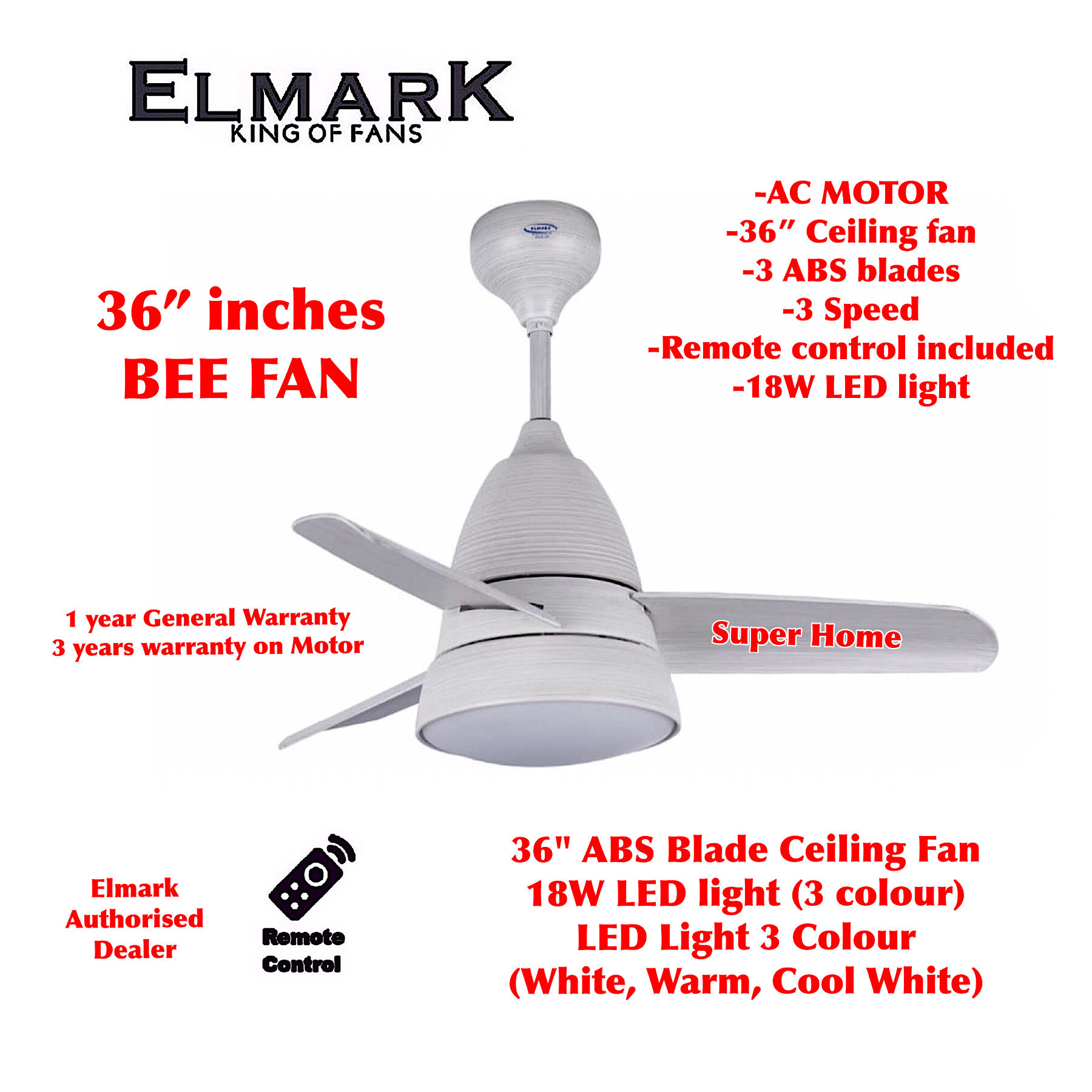 36 Inch Ceiling Fan With Led Light | Shelly Lighting