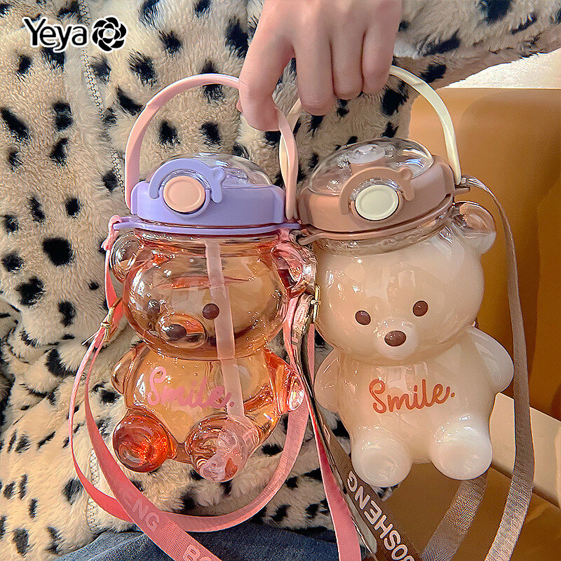 YEYA นักเรียนฤดูร้อนหมีถ้วยน้ำมูลค่าสูงความจุขนาดใหญ่ฟางถ้วยพลาสติก ...