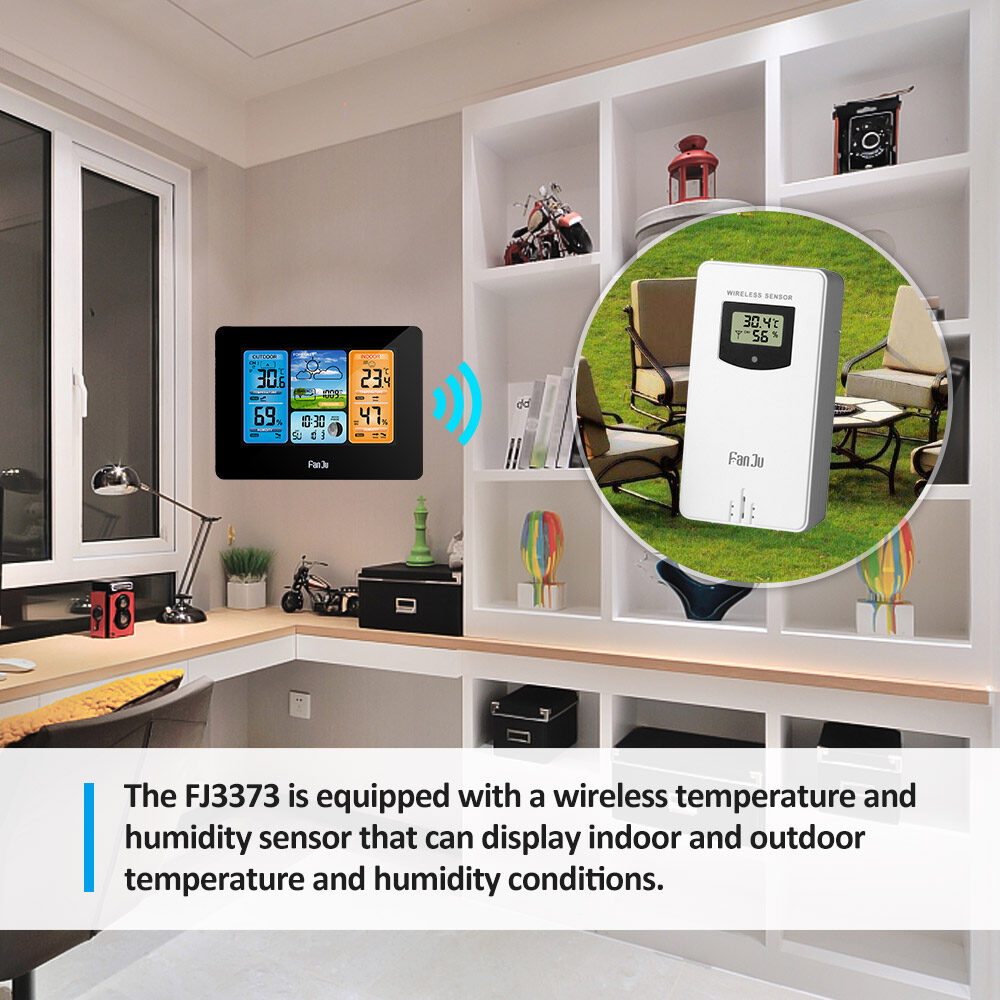 FanJu FJ3373 MultifunctionสถานีอากาศดิจิตอลนาฬิกาปลุกLCDในร่มกลางแจ้ง ...
