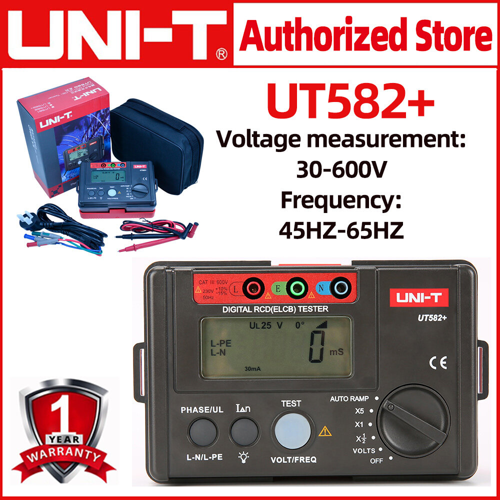 UT582 UNI-T + Digital RCD (ELCB) เครื่องทดสอบ AUTO RAMP Leakage Circuit ...