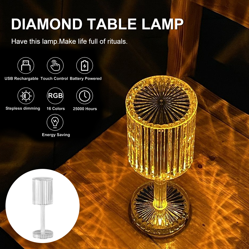 LED Crystal Diamond Table Lamp Acrylic Desk Decor Atmosphere Lamp ...