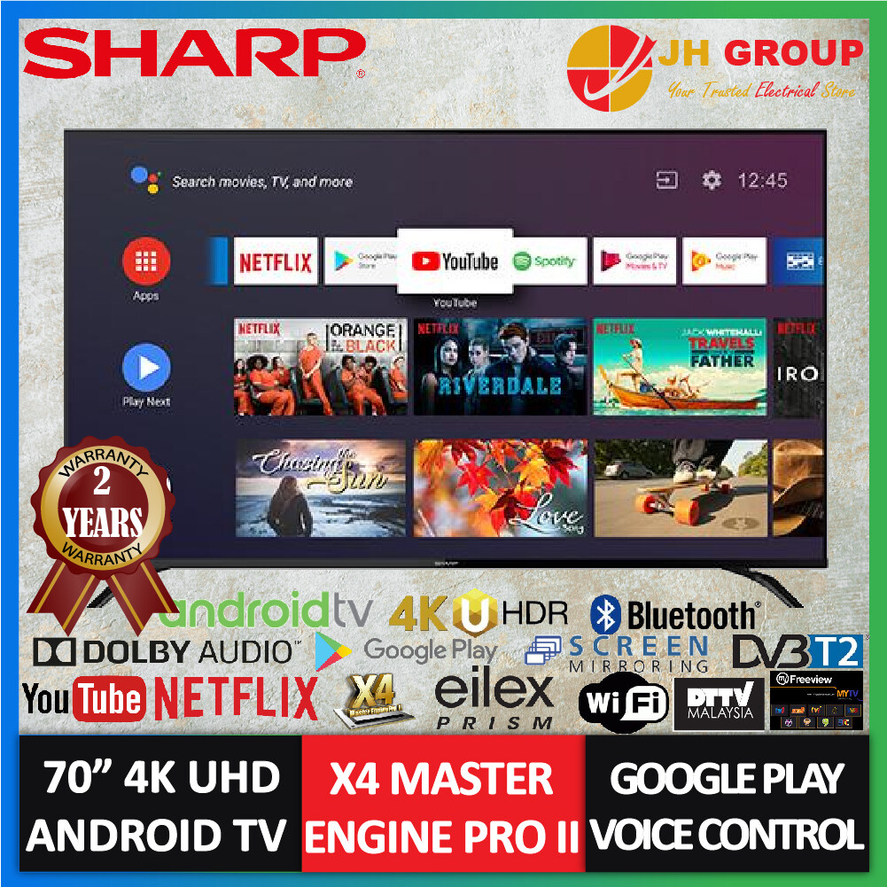 Sharp 70 Inch 4K UHD Android TV 4TC70AL1X | DVB-T2 | Youtube Bluetooth ...