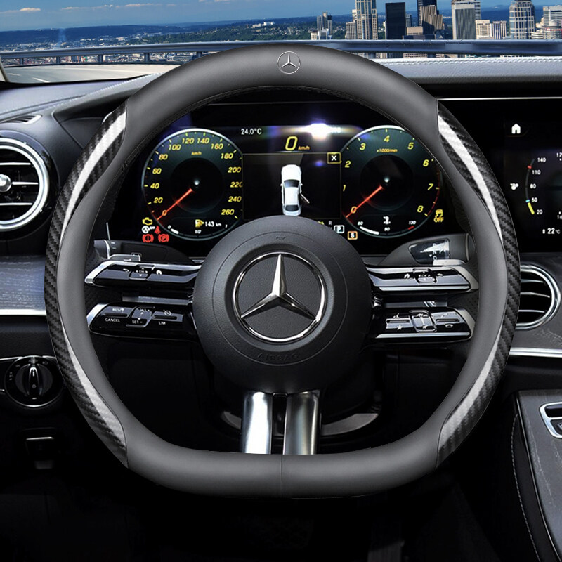 Car Steering Wheel Cover Carbon fiber Leather For Mercedes Benz C-Class ...