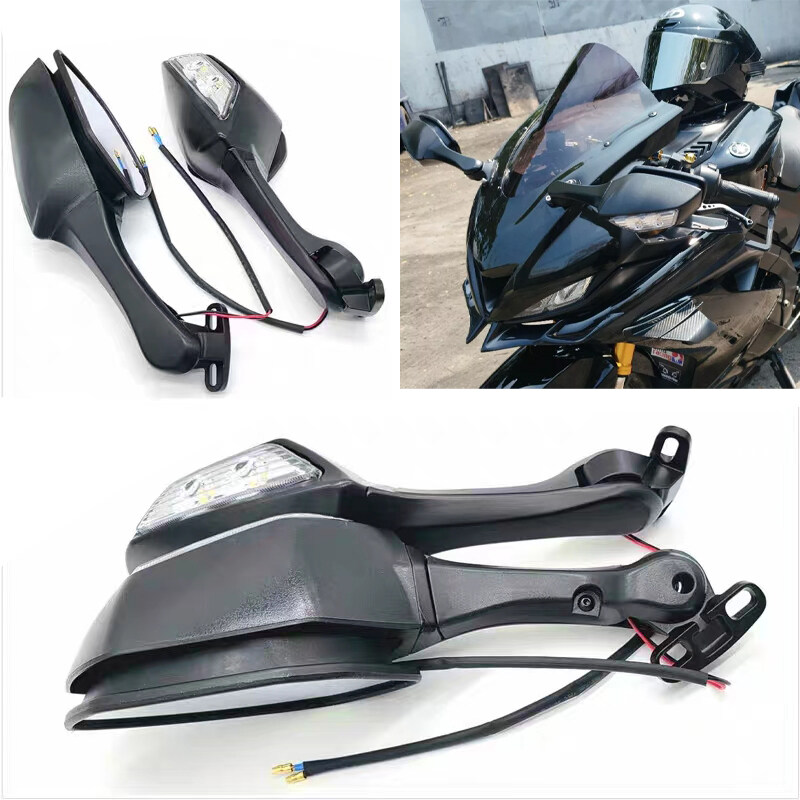 Motorcycle Rearview Rear View Side Mirrors with LED Turn Signal Light ...