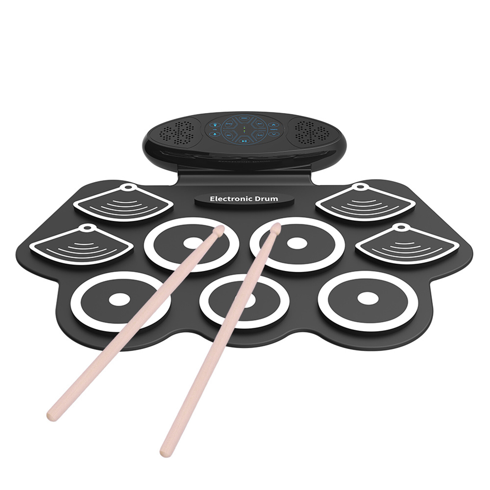 Portable 9 Pads Electronic Drum Set Roll Up Silicone Practice Drum Pad ...