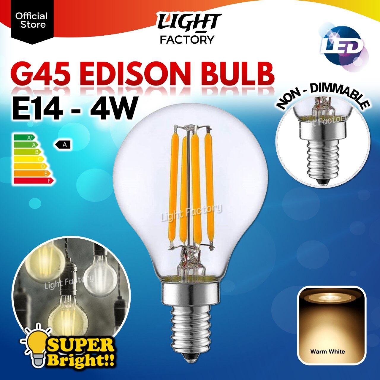 LED BULB 4W G45 Ping Pong LED Edison Filament Bulb E14 / E27 Warmwhite ...