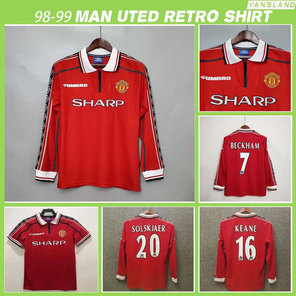 9899 Manch United Home เสื้อฟุตบอลแบบย้อนยุค Beckham เสื้อแขนสั้นผู้ชาย ...