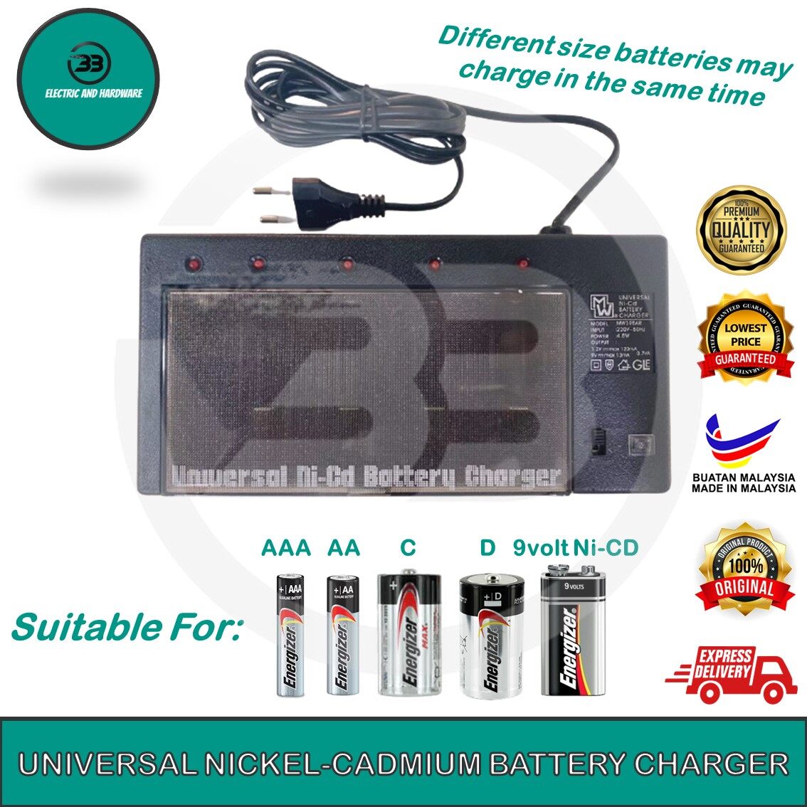MW398 Universal NICKEL-CADMIUM BATTERY CHARGER 5 Slots Battery Charger ...