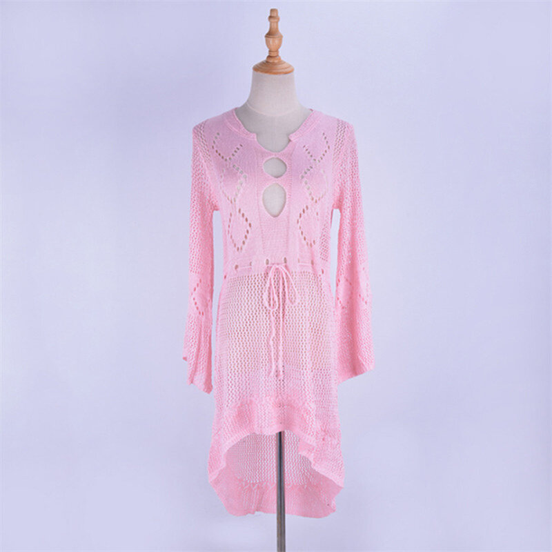 2023 Crochet Bikini Cover Ups Ruffle Sexy Pareo Tunic Beach Dress Cover