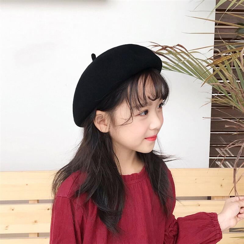 Baby Kids Girls Beret French Artist Warm Wool Winter Beanie Hat Retro Vintage Plain Beret Solid ...