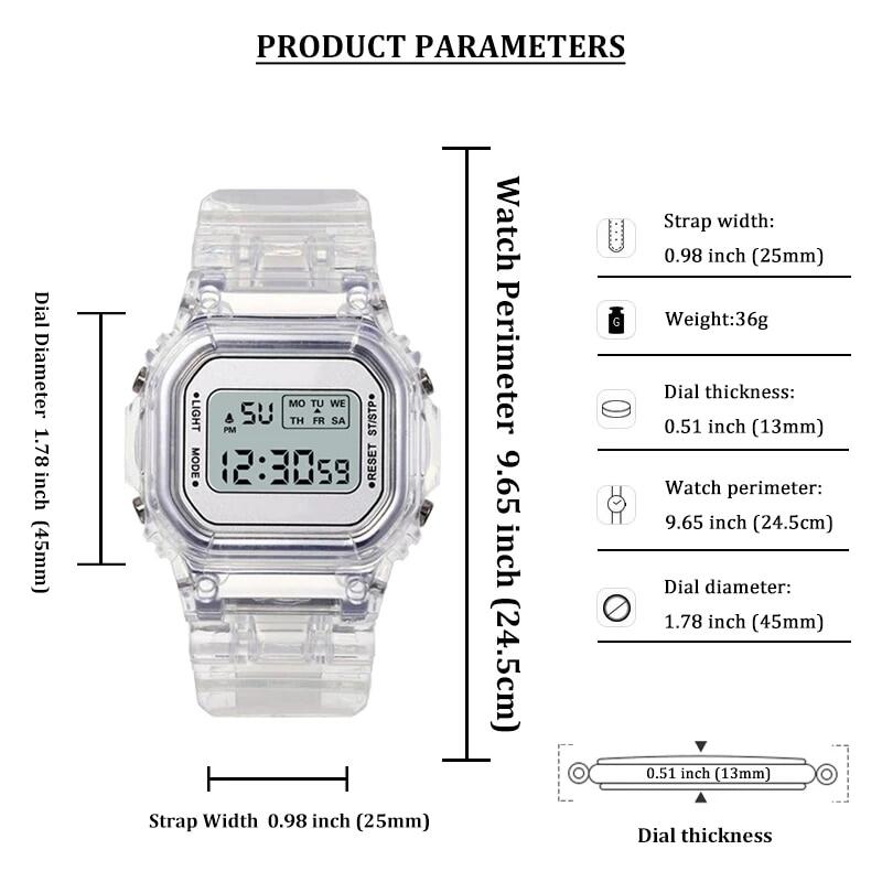 New Fashion Transparent Digital Watch Square Women Watches Sports ...