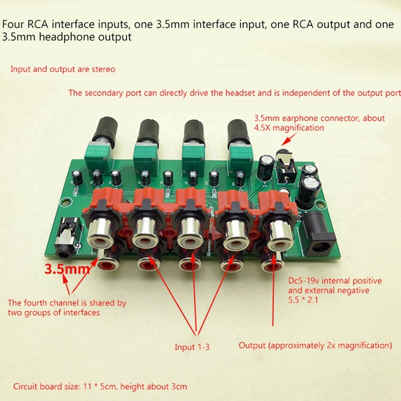 Multi-Source RCA Mixer Stereo Audio Reverberator 4 Input 2 Output Audio Switch Switcher Driver ...