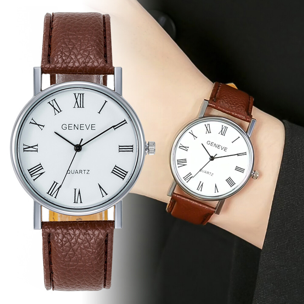 LM Fashion Men Watch Leather Strap Roman Numeral Quartz Watch | Lazada PH