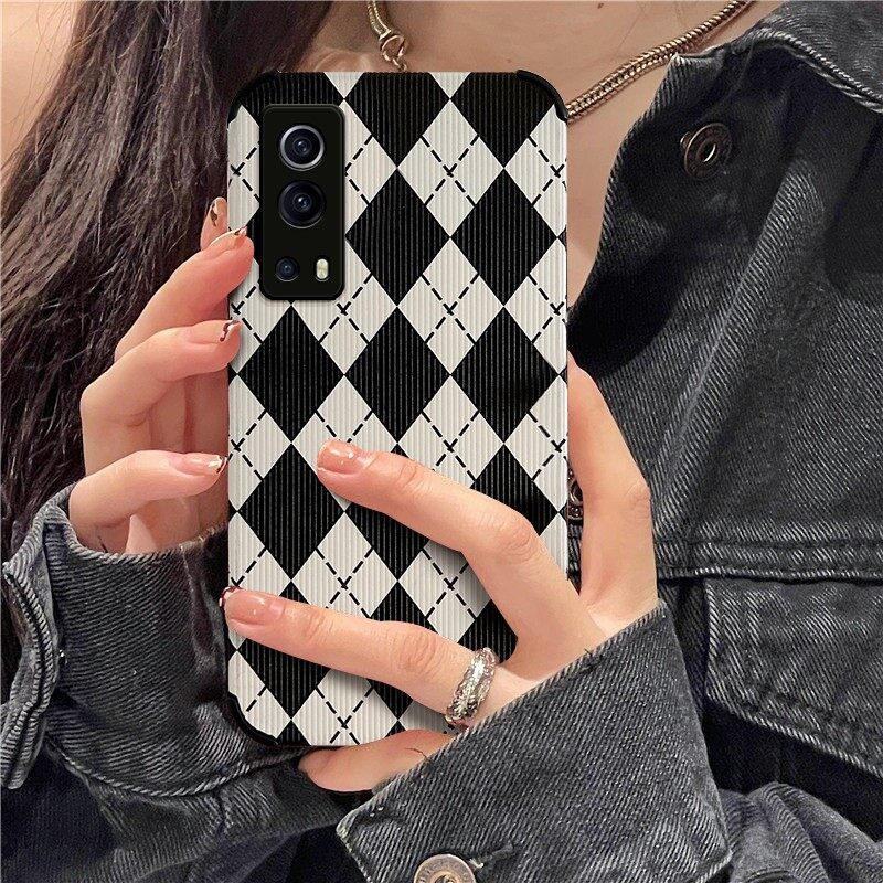 สำหรับ Vivo Y75 Y72 5G กรณี,แฟชั่นที่สวยงามดอกไม้ Checkered Dots รูปแบบ ...