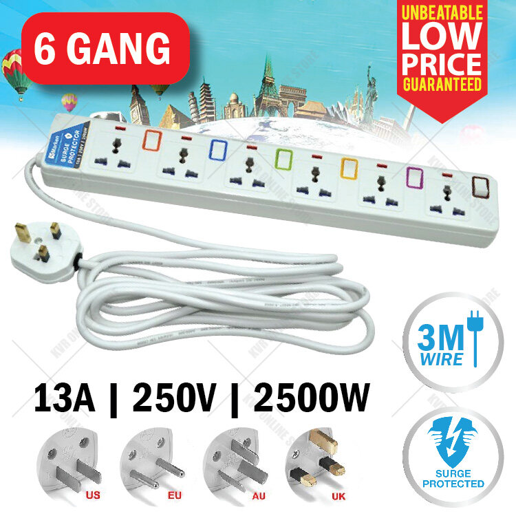 (3M) 6 GANG MARKEN Extension Power Strip with Surge Protector Multi ...