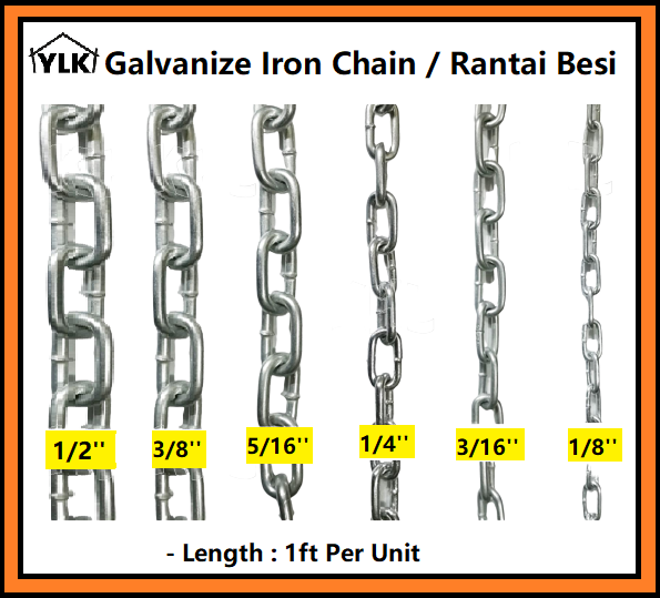 YLK【Sell By Feet Feet】 GI Galvanized Iron Chain / Rantai Besi (3/8", 1/ ...