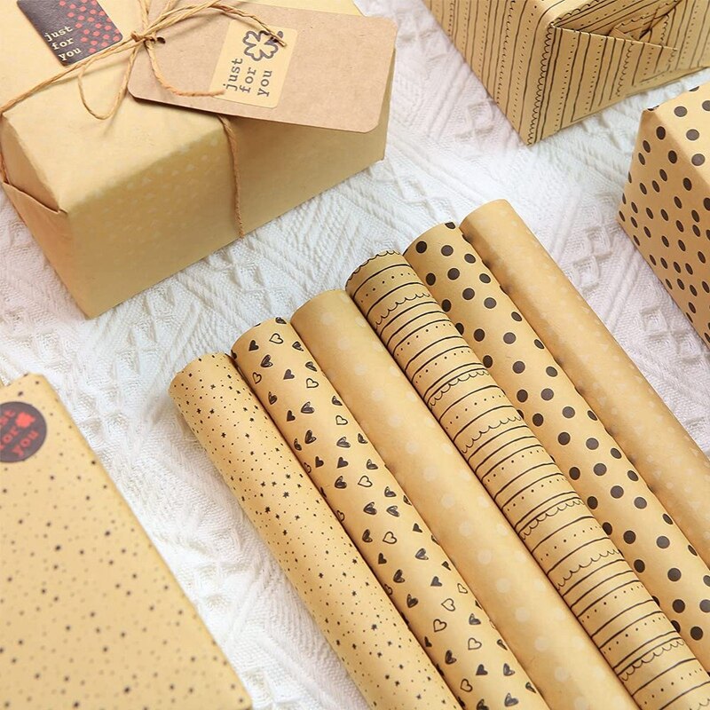 Kraft Gift Wrapping Paper,Birthday Wrapping Paper,6 Sheets Kraft Brown ...