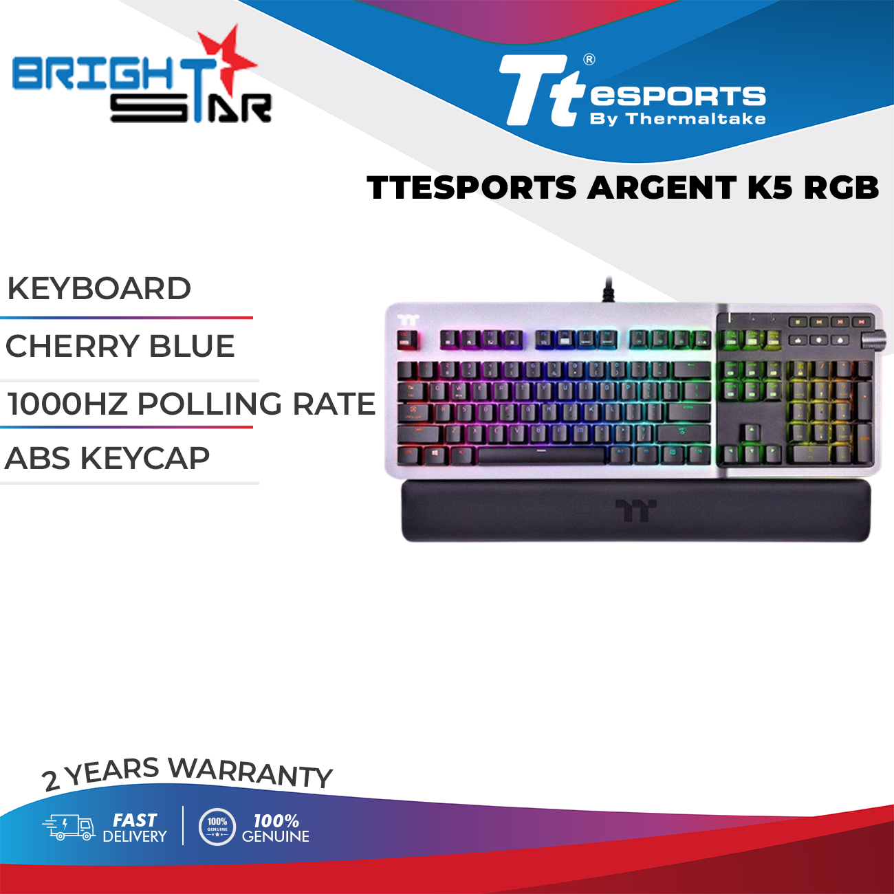 Tt eSPORTS Argent K5 RGB Gaming Keyboard Cherry Blue / Cherry Silver ...